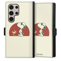 DeinDesign Galaxy S24 Ultra Handy Klapph&uuml;lle Handyh&uuml;lle aus Kunst Leder schwarz Flip Case Snoopy Kindheit Official Licensed Product Sideflip mit Lasche