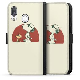 DeinDesign Galaxy A40 Handy Klapph&uuml;lle Handyh&uuml;lle aus Kunst Leder schwarz Flip Case Snoopy Official Licensed Product Kindheit Sideflip mit Lasche