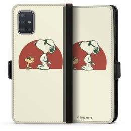 DeinDesign Galaxy A51 Handy Klapph&uuml;lle Handyh&uuml;lle aus Kunst Leder schwarz Flip Case Snoopy Official Licensed Product Kindheit Sideflip mit Lasche