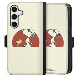 DeinDesign Galaxy S24 Handy Klapph&uuml;lle Handyh&uuml;lle aus Kunst Leder schwarz Flip Case Snoopy Official Licensed Product Kindheit Sideflip mit Lasche