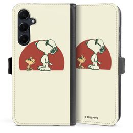 DeinDesign Galaxy A55 5G Handy Klapph&uuml;lle Handyh&uuml;lle aus Kunst Leder schwarz Flip Case Snoopy Kindheit Official Licensed Product Sideflip mit Lasche