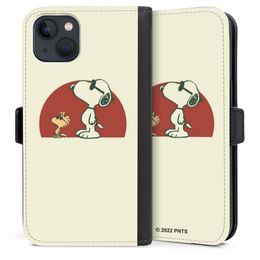 DeinDesign iPhone 13 Handy Klapph&uuml;lle Handyh&uuml;lle aus Kunst Leder schwarz Flip Case Snoopy Kindheit Official Licensed Product Sideflip mit Lasche