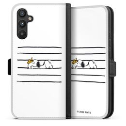 DeinDesign Galaxy A34 5G Handy Klapph&uuml;lle Handyh&uuml;lle aus Kunst Leder schwarz Flip Case Snoopy Dog Peanuts Sideflip mit Lasche