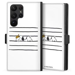 DeinDesign Galaxy S23 Ultra Handy Klapph&uuml;lle Handyh&uuml;lle aus Kunst Leder schwarz Flip Case Snoopy Dog Peanuts Sideflip mit Lasche