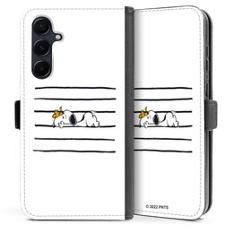 DeinDesign Galaxy A35 5G Handy Klapph&uuml;lle Handyh&uuml;lle aus Kunst Leder schwarz Flip Case Snoopy Dog Peanuts Sideflip mit Lasche