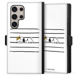 DeinDesign Galaxy S24 Ultra Handy Klapph&uuml;lle Handyh&uuml;lle aus Kunst Leder schwarz Flip Case Snoopy Dog Peanuts Sideflip mit Lasche