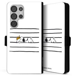 DeinDesign Galaxy S25 Ultra Handy Klapph&uuml;lle Handyh&uuml;lle aus Kunst Leder schwarz Flip Case Snoopy Dog Peanuts Sideflip mit Lasche