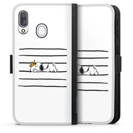 DeinDesign Galaxy A40 Handy Klapph&uuml;lle Handyh&uuml;lle aus Kunst Leder schwarz Flip Case Snoopy Dog Peanuts Sideflip mit Lasche