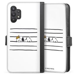 DeinDesign Galaxy A32 4G Handy Klapph&uuml;lle Handyh&uuml;lle aus Kunst Leder schwarz Flip Case Snoopy Dog Peanuts Sideflip mit Lasche