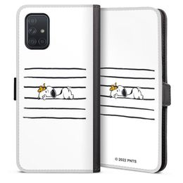 DeinDesign Galaxy A71 Handy Klapph&uuml;lle Handyh&uuml;lle aus Kunst Leder schwarz Flip Case Snoopy Dog Peanuts Sideflip mit Lasche