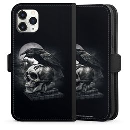 DeinDesign iPhone 11 Pro Handy Klapph&uuml;lle Handyh&uuml;lle aus Kunst Leder schwarz Flip Case Raven Skulls Skull Sideflip mit Lasche
