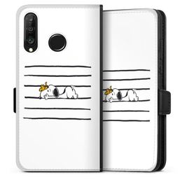 DeinDesign Huawei P30 Lite Handy Klapph&uuml;lle Handyh&uuml;lle aus Kunst Leder schwarz Flip Case Snoopy Dog Peanuts Sideflip mit Lasche