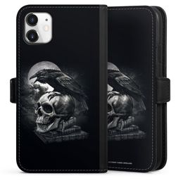 DeinDesign iPhone 11 Handy Klapph&uuml;lle Handyh&uuml;lle aus Kunst Leder schwarz Flip Case Raven Skulls Skull Sideflip mit Lasche