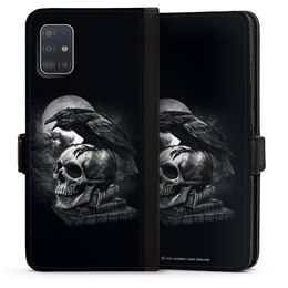 DeinDesign Galaxy A51 Handy Klapph&uuml;lle Handyh&uuml;lle aus Kunst Leder schwarz Flip Case Raven Skulls Skull Sideflip mit Lasche