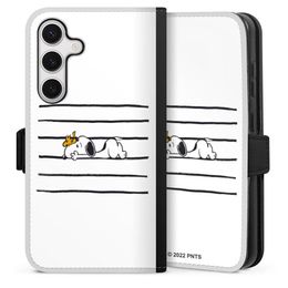 DeinDesign Galaxy S24 Handy Klapph&uuml;lle Handyh&uuml;lle aus Kunst Leder schwarz Flip Case Snoopy Dog Peanuts Sideflip mit Lasche