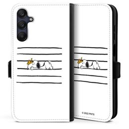 DeinDesign Galaxy A25 5G Handy Klapph&uuml;lle Handyh&uuml;lle aus Kunst Leder schwarz Flip Case Snoopy Dog Peanuts Sideflip mit Lasche