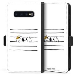 DeinDesign Galaxy S10 Plus Handy Klapph&uuml;lle Handyh&uuml;lle aus Kunst Leder schwarz Flip Case Snoopy Dog Peanuts Sideflip mit Lasche