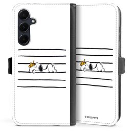 DeinDesign Galaxy A55 5G Handy Klapph&uuml;lle Handyh&uuml;lle aus Kunst Leder schwarz Flip Case Snoopy Dog Peanuts Sideflip mit Lasche