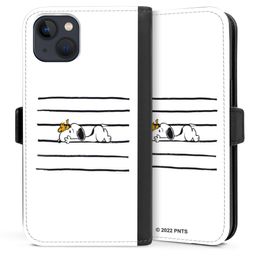 DeinDesign iPhone 13 Handy Klapph&uuml;lle Handyh&uuml;lle aus Kunst Leder schwarz Flip Case Snoopy Dog Peanuts Sideflip mit Lasche