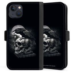 DeinDesign iPhone 13 Handy Klapph&uuml;lle Handyh&uuml;lle aus Kunst Leder schwarz Flip Case Raven Skulls Skull Sideflip mit Lasche