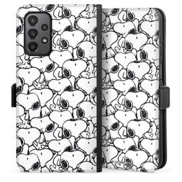 DeinDesign Galaxy A23 5G Handy Klapph&uuml;lle Handyh&uuml;lle aus Kunst Leder schwarz Flip Case Peanuts Snoopy Muster Sideflip mit Lasche