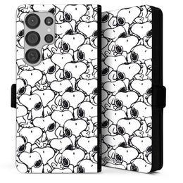 DeinDesign Galaxy S25 Ultra Handy Klapph&uuml;lle Handyh&uuml;lle aus Kunst Leder schwarz Flip Case Peanuts Snoopy Muster Sideflip mit Lasche