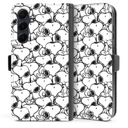DeinDesign Galaxy A35 5G Handy Klapph&uuml;lle Handyh&uuml;lle aus Kunst Leder schwarz Flip Case Peanuts Snoopy Muster Sideflip mit Lasche