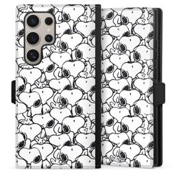 DeinDesign Galaxy S24 Ultra Handy Klapph&uuml;lle Handyh&uuml;lle aus Kunst Leder schwarz Flip Case Peanuts Snoopy Muster Sideflip mit Lasche