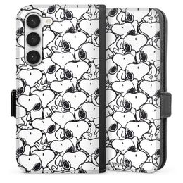DeinDesign Galaxy S23 Handy Klapph&uuml;lle Handyh&uuml;lle aus Kunst Leder schwarz Flip Case Peanuts Snoopy Muster Sideflip mit Lasche