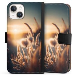 DeinDesign iPhone 14 Handy Klapph&uuml;lle Handyh&uuml;lle aus Kunst Leder schwarz Flip Case Sun Pampasgras Nature Sideflip mit Lasche