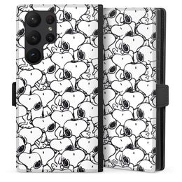 DeinDesign Galaxy S23 Ultra Handy Klapph&uuml;lle Handyh&uuml;lle aus Kunst Leder schwarz Flip Case Peanuts Snoopy Muster Sideflip mit Lasche