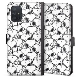 DeinDesign Galaxy A71 Handy Klapph&uuml;lle Handyh&uuml;lle aus Kunst Leder schwarz Flip Case Peanuts Snoopy Muster Sideflip mit Lasche