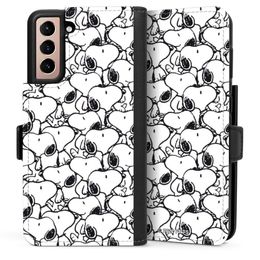 DeinDesign Galaxy S21 5G Handy Klapph&uuml;lle Handyh&uuml;lle aus Kunst Leder schwarz Flip Case Peanuts Snoopy Muster Sideflip mit Lasche