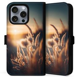 DeinDesign iPhone 16 Pro Max Handy Klapph&uuml;lle Handyh&uuml;lle aus Kunst Leder schwarz Flip Case Sun Pampasgras Nature Sideflip mit Lasche