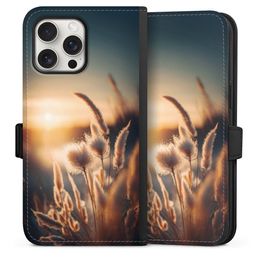 DeinDesign iPhone 15 Pro Max Handy Klapph&uuml;lle Handyh&uuml;lle aus Kunst Leder schwarz Flip Case Sun Pampasgras Nature Sideflip mit Lasche