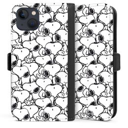 DeinDesign iPhone 13 Handy Klapph&uuml;lle Handyh&uuml;lle aus Kunst Leder schwarz Flip Case Peanuts Snoopy Muster Sideflip mit Lasche