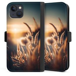 DeinDesign iPhone 13 Handy Klapph&uuml;lle Handyh&uuml;lle aus Kunst Leder schwarz Flip Case Sun Pampasgras Nature Sideflip mit Lasche