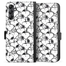DeinDesign Galaxy A14 5G Handy Klapph&uuml;lle Handyh&uuml;lle aus Kunst Leder schwarz Flip Case Peanuts Snoopy Muster Sideflip mit Lasche