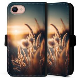 DeinDesign iPhone 16e Handy Klapph&uuml;lle Handyh&uuml;lle aus Kunst Leder schwarz Flip Case Sun Pampasgras Nature Sideflip mit Lasche