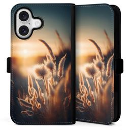 DeinDesign iPhone 16 Handy Klapph&uuml;lle Handyh&uuml;lle aus Kunst Leder schwarz Flip Case Sun Pampasgras Nature Sideflip mit Lasche