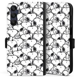 DeinDesign Galaxy A25 5G Handy Klapph&uuml;lle Handyh&uuml;lle aus Kunst Leder schwarz Flip Case Peanuts Snoopy Muster Sideflip mit Lasche