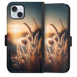 DeinDesign iPhone 15 Handy Klapph&uuml;lle Handyh&uuml;lle aus Kunst Leder schwarz Flip Case Sun Pampasgras Nature Sideflip mit Lasche