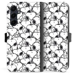 DeinDesign Galaxy A55 5G Handy Klapph&uuml;lle Handyh&uuml;lle aus Kunst Leder schwarz Flip Case Peanuts Snoopy Muster Sideflip mit Lasche