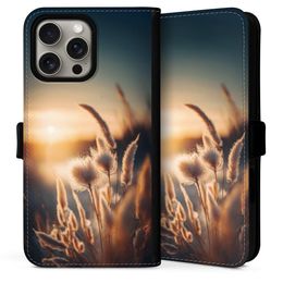 DeinDesign iPhone 16 Pro Handy Klapph&uuml;lle Handyh&uuml;lle aus Kunst Leder schwarz Flip Case Sun Pampasgras Nature Sideflip mit Lasche