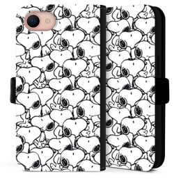 DeinDesign iPhone 16e Handy Klapph&uuml;lle Handyh&uuml;lle aus Kunst Leder schwarz Flip Case Peanuts Snoopy Muster Sideflip mit Lasche