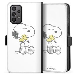 DeinDesign Galaxy A23 5G Handy Klapph&uuml;lle Handyh&uuml;lle aus Kunst Leder schwarz Flip Case Snoopy Love Peanuts Sideflip mit Lasche