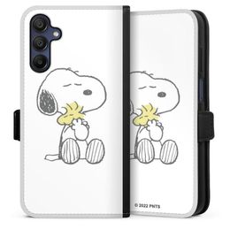 DeinDesign Galaxy A15 5G Handy Klapph&uuml;lle Handyh&uuml;lle aus Kunst Leder schwarz Flip Case Snoopy Love Peanuts Sideflip mit Lasche