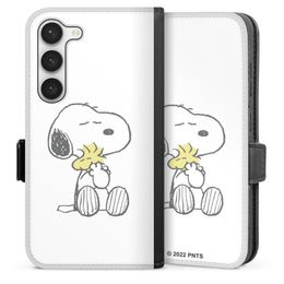 DeinDesign Galaxy S23 Handy Klapph&uuml;lle Handyh&uuml;lle aus Kunst Leder schwarz Flip Case Snoopy Love Peanuts Sideflip mit Lasche