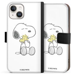 DeinDesign iPhone 14 Handy Klapph&uuml;lle Handyh&uuml;lle aus Kunst Leder schwarz Flip Case Snoopy Love Peanuts Sideflip mit Lasche