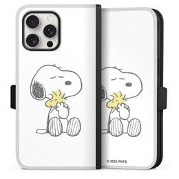 DeinDesign iPhone 15 Pro Max Handy Klapph&uuml;lle Handyh&uuml;lle aus Kunst Leder schwarz Flip Case Snoopy Love Peanuts Sideflip mit Lasche